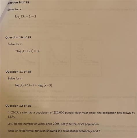 solved solve for x log2 3x−5 3 question 10 of 25 solve for