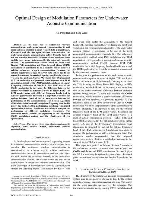 Pdf Optimal Design Of Modulation Parameters For Underwater Acoustic Communication
