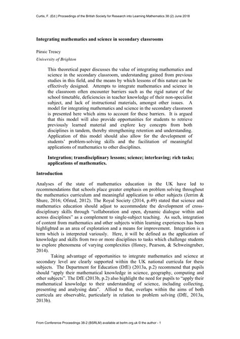 Pdf Integrating Mathematics And Science In Secondary Classrooms