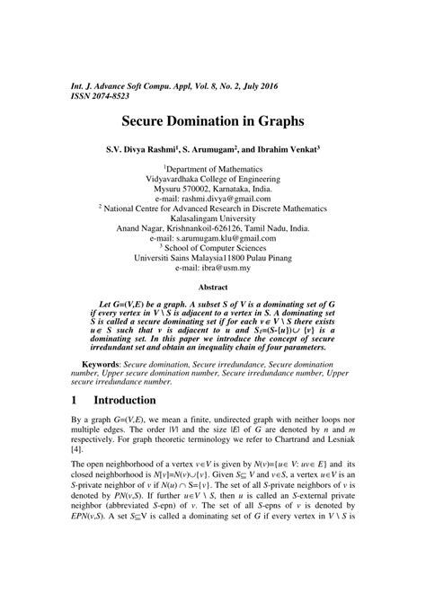 Pdf Secure Domination In Graphs