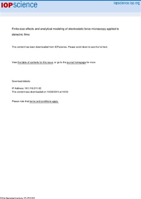 Pdf Finite Size Effects And Analytical Modeling Of Electrostatic Force Microscopy Applied To