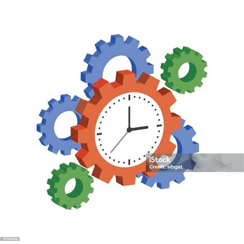 기어 기어 시간 관리 기호와 시계 평면 아이소메트릭 아이콘입니다 웹 디자인 Ui 모바일 애플 리 케이 션 Infographic