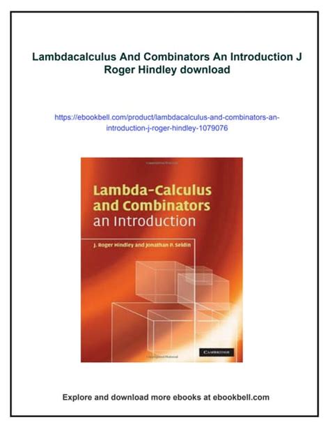 Lambdacalculus And Combinators An Introduction J Roger Hindley Pdf