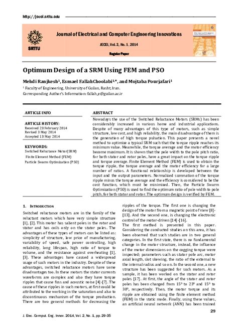 Pdf Optimum Design Of A Srm Using Fem And Pso