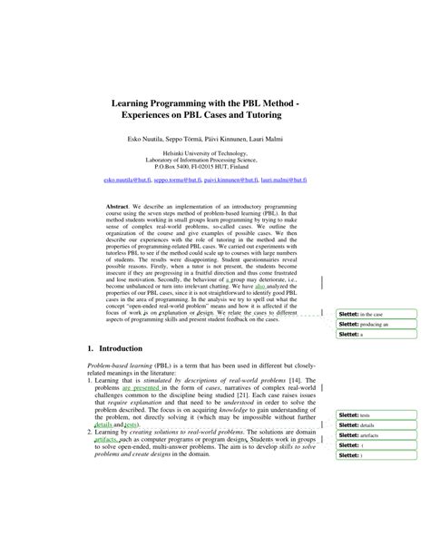 Pdf Learning Programming With The Pbl Method — Experiences On Pbl