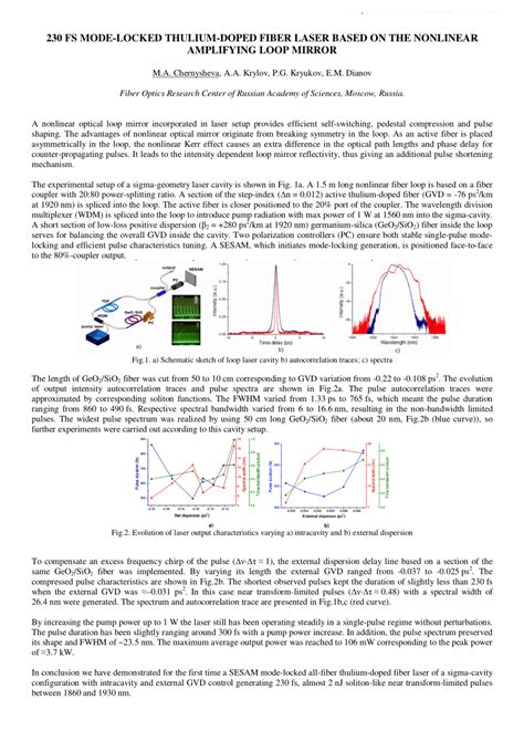 Pdf 230 Fs Mode Locked Thulium Doped Fiber Laser Based On Nonlinear Amplifying Loop Mirror