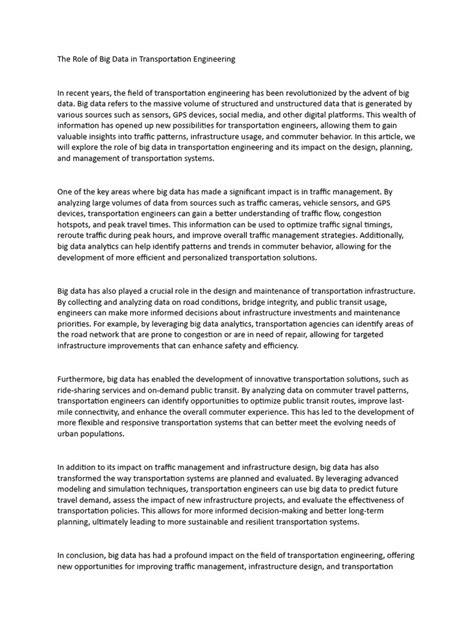 the role of big data in transportation engineering pdf big data transport