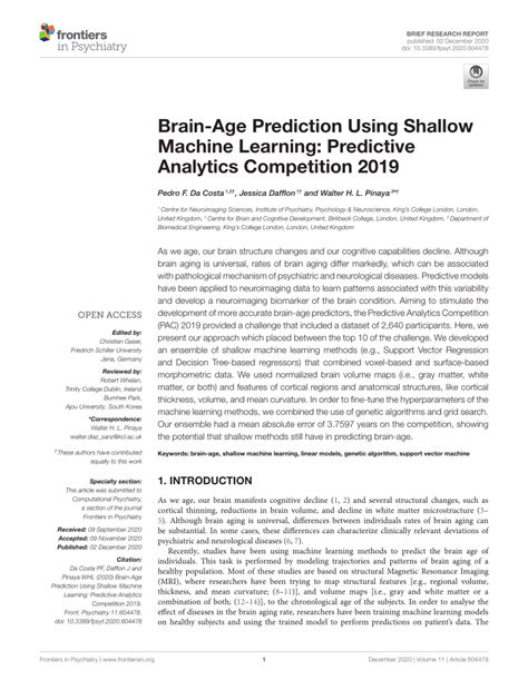 Pdf Brain Age Prediction Using Shallow Machine Learning Predictive