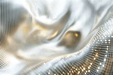 Silver Metallic Fabric Waving And Glowing Creating An Abstract And Futuristic Design Stock