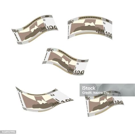 수단 파운드 벡터 일러스트 레이 션입니다 수단 돈 세트 번들 지폐 떨어지고 날아가는 돈 100 Sdg 플랫 스타일 흰색 배경에 격리 심플한 미니멀 디자인 0명에 대한 스톡