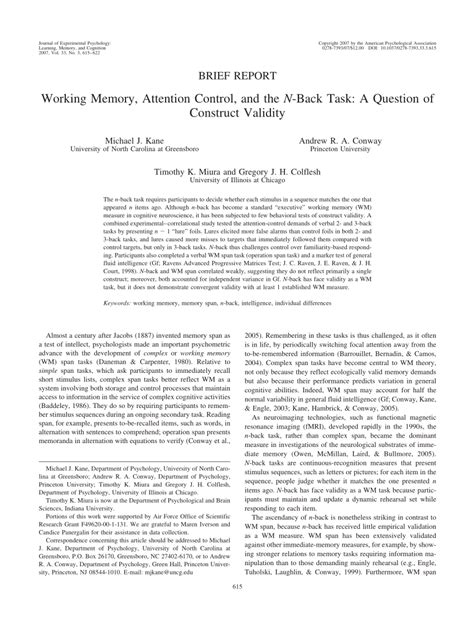 Pdf Working Memory Attention Control And The N Back Task A Question Of Construct Validity