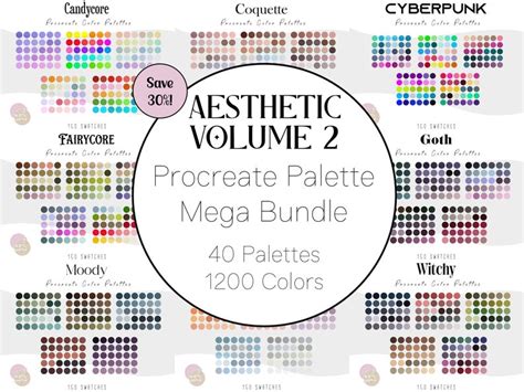 Aesthetic Procreate Color Palette MEGA BUNDLE Color Palette For Procreate Procreate Swatches