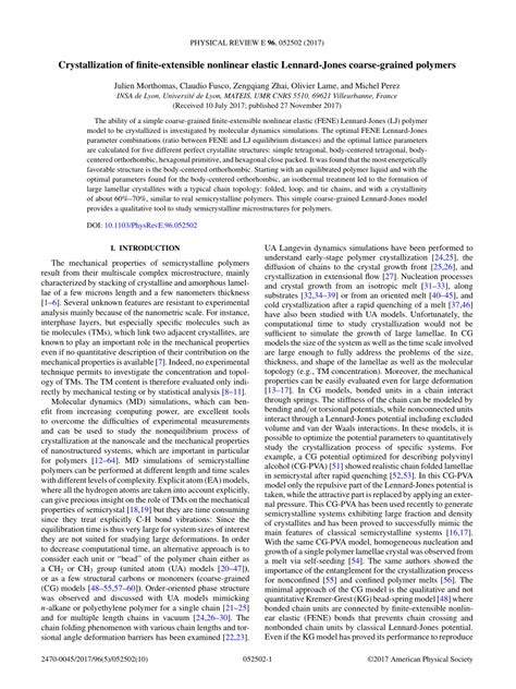 Pdf Crystallization Of Finite Extensible Nonlinear Elastic Lennard Jones Coarse Grained Polymers