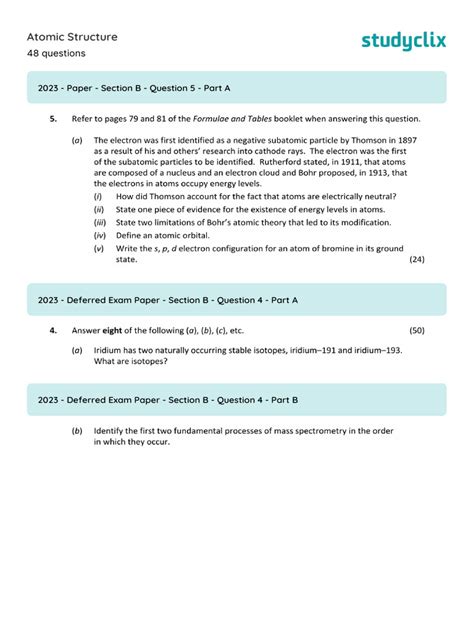 atomic structure questions pdf