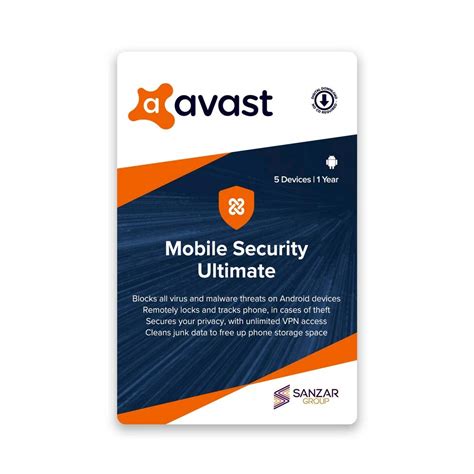 Avast Mobile Security For Android Ultimate With VPN Upto 5 Android Devices 1 User 1 Year