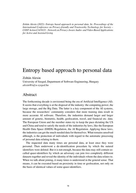 Pdf Entropy Based Approach To Personal Data