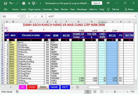File excel quản lý công nợ mới nhất