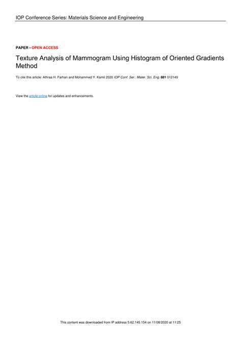 Pdf Texture Analysis Of Mammogram Using Histogram Of Oriented Gradients Method