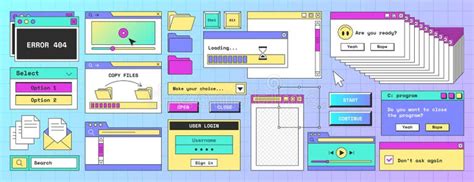 Retro Computer Screen Interface With Windows Folder File And Message Frames Stock Vector