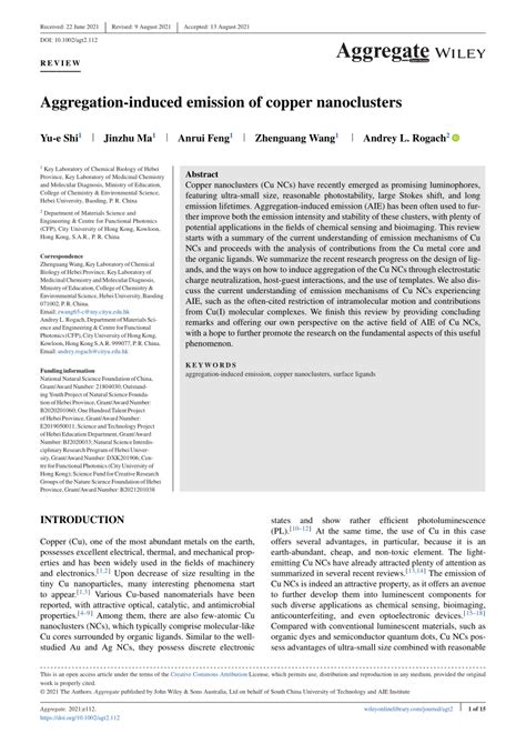 Pdf Aggregation‐induced Emission Of Copper Nanoclusters
