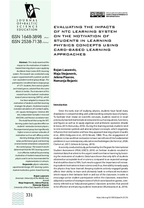 Pdf Evaluating The Impacts Of Ntc Learning System On The Motivation