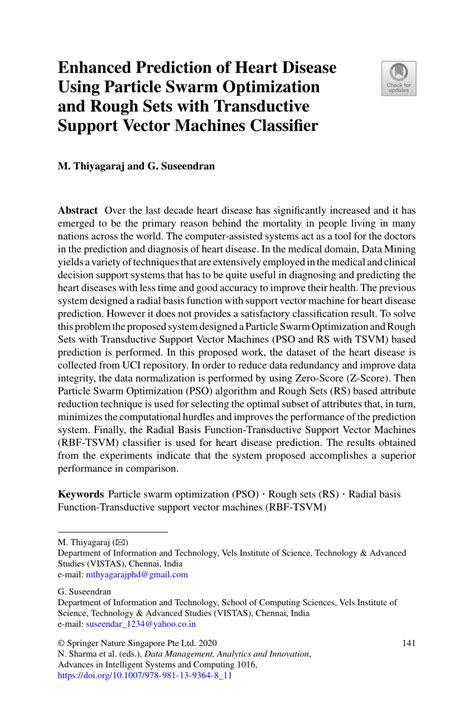 pdf enhanced prediction of heart disease using particle swarm