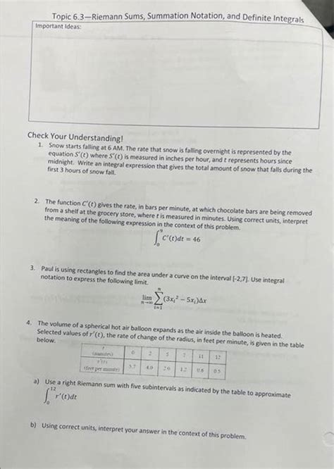 Solved Topic 6 3 Riemann Sums Summation Notation And Definite Integrals 1 Answer