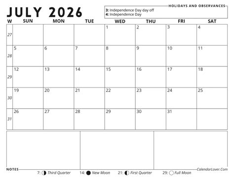 July 2026 Calendar With Holidays United States