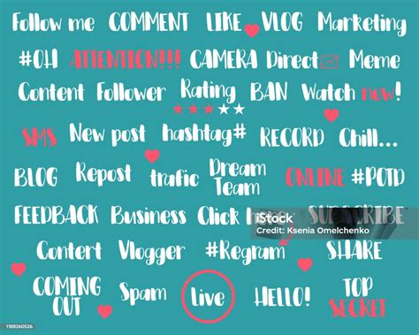 음성 거품 낙서 세트입니다 인기있는 소셜 미디어 문구 소셜 미디어와 인터넷 활동을 상징하는 손으로 쓴 단어의 큰 세트 감사합니다에 대한 스톡 벡터 아트 및 기타 이미지