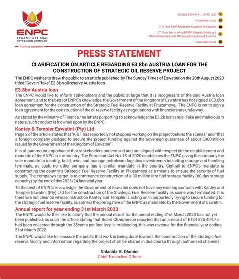 📢press Statement Clarification On Article Regarding E3 8bn Austria