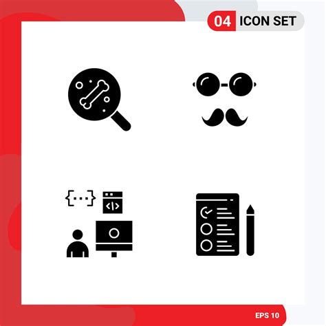 Pictogram Set Of Simple Solid Glyphs Of Search Develop Avatar Specs Programmer Editable Vector