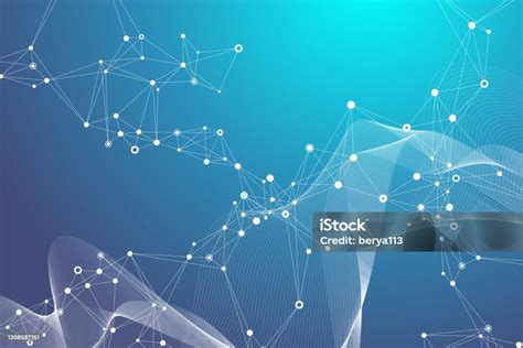 연결된 선과 점 웨이브 흐름과 숫자 추상적 인 배경 디지털 신경망 프레젠테이션을 위한 네트워크 및 연결 배경입니다 그래픽 다각형