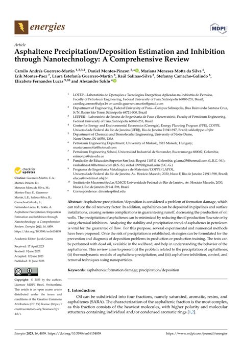 Pdf Asphaltene Precipitationdeposition Estimation And Inhibition Through Nanotechnology A