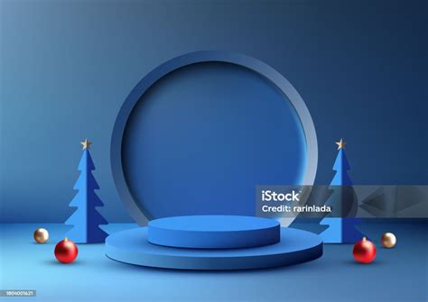 블루 크리스마스 연단 제품 디스플레이 모형 쇼룸 쇼케이스 3차원 형태에 대한 스톡 벡터 아트 및 기타 이미지 3차원 형태 강단 개념 Istock