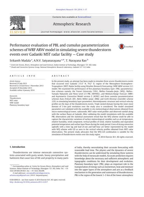 pdf sensitivity of pbl schemes of wrf arw model in simulating