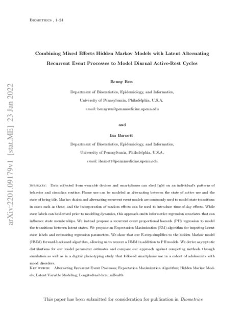 Pdf Combining Mixed Effects Hidden Markov Models With Latent Alternating Recurrent Event