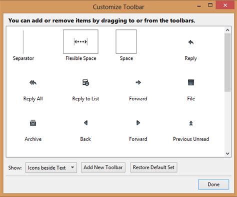 How To Customize Toolbars Thunderbird Help