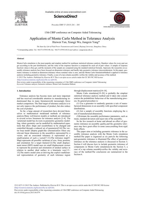 Pdf Application Of Monte Carlo Method In Tolerance Analysis