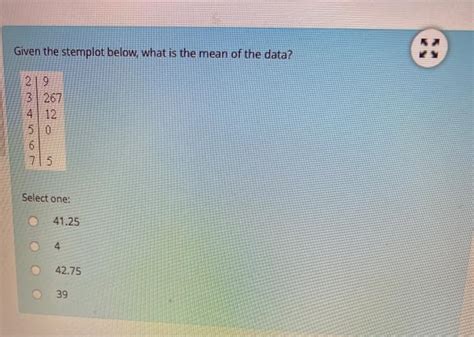 Solved Given The Stemplot Below What Is The Mean Of The