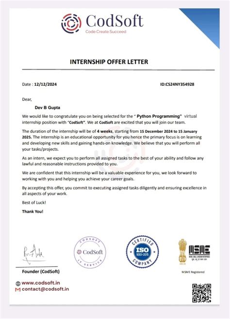 dev gupta on linkedin thrilled to share that codsoft internship offer