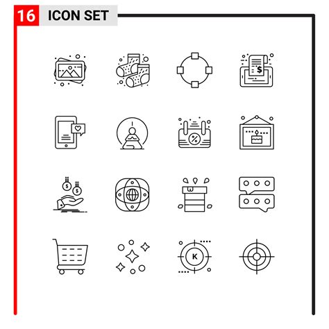 Set Of 16 Commercial Outlines Pack For Chat Bubble Mobile Path Tag Phone Editable Vector Design