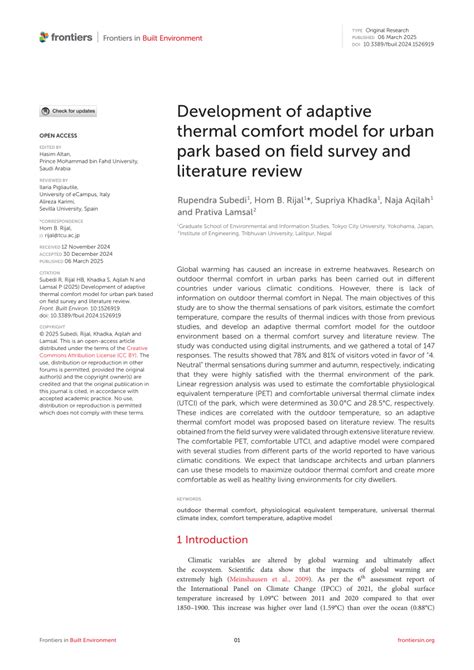 Pdf Development Of Adaptive Thermal Comfort Model For Urban Park Based On Field Survey And