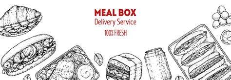 Lunch Box Frame Hand Drawn Vector Illustration Meal Box Sketch Top View Menu Design Elements