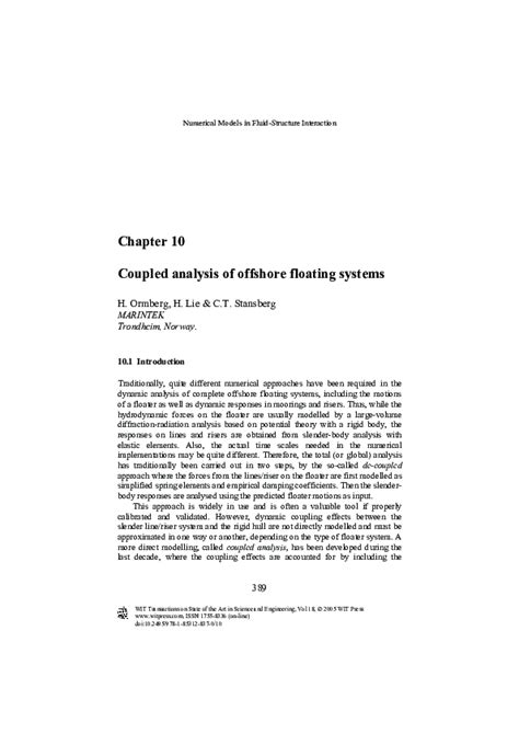 Pdf Coupled Analysis Of Offshore Floating Systems