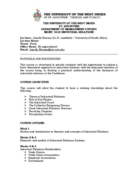 Pdf Labour Law Industrial Relations Course Outline