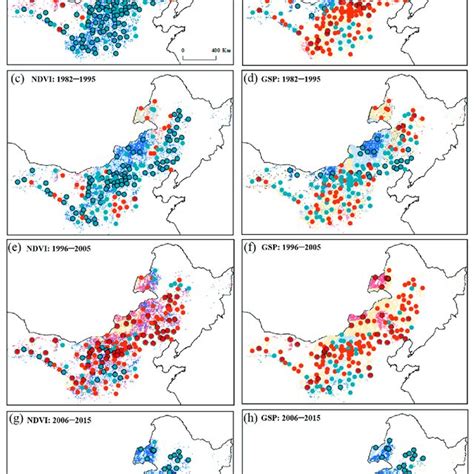 The Spatial Patterns Of Growth Rates In Ndvi A C E G And Gsp