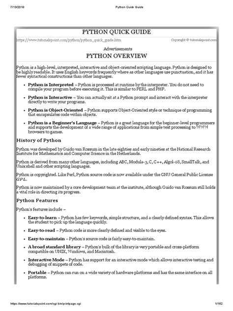 Python Quick Guide Pdf Command Line Interface Scripting Language