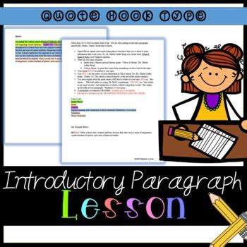 Quote Hook Type Introduction Paragraph By ELA With Miss L TpT