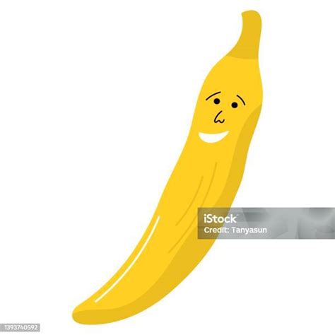 귀여운 해피 바나나 과일 카와이 캐릭터 카드 배너 쇼핑백 티셔츠 의류 옷을위한 다채로운 디자인 재미있는 낙서 스타일 이모티콘 흰색 배경에 고립 된 플랫 아이콘 0명에 대한