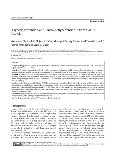 Pdf Diagnosis Prevention And Control Of Hypertension In Iran A